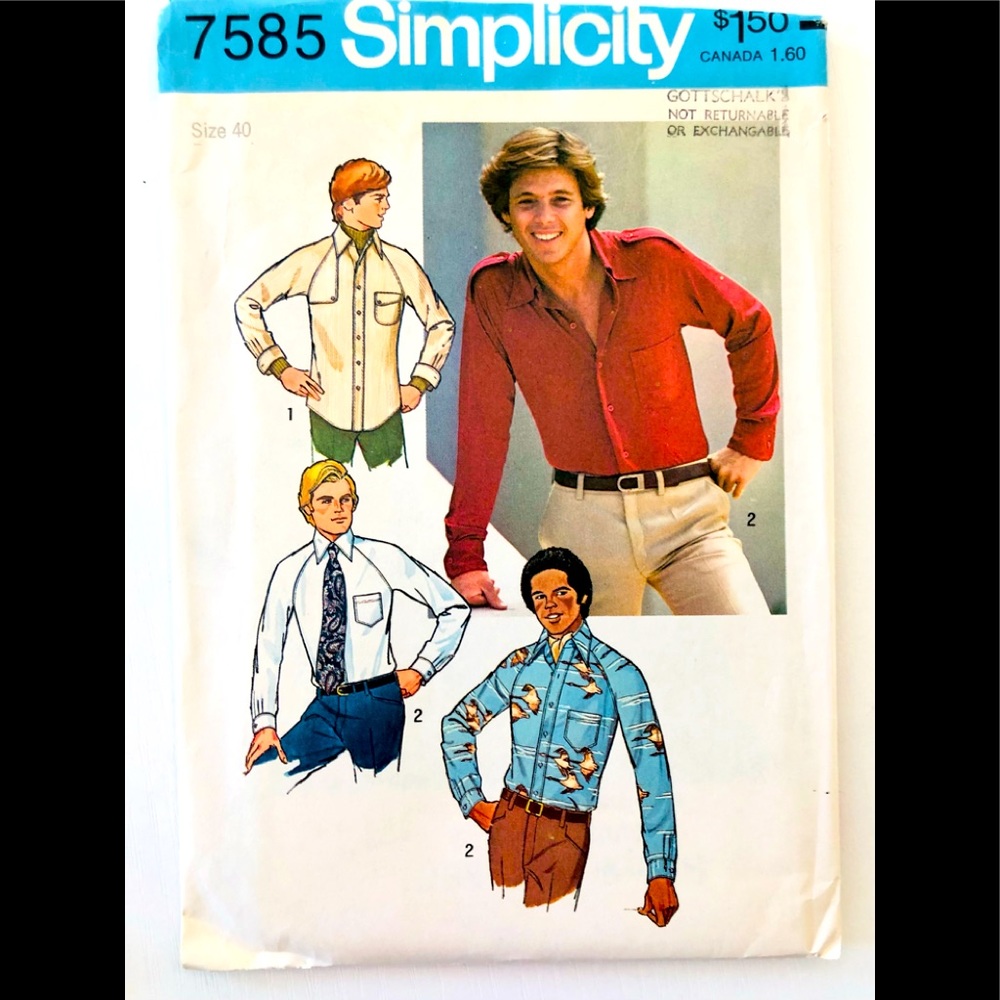 Tg 70s Sewing Pattern For Men’s Shirt Size 40 Chest M… - Gem